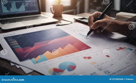 business data analysis with graphs on desk table stock illustration