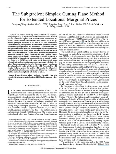 Pdf The Subgradient Simplex Cutting Plane Method For Extended Locational Marginal Prices