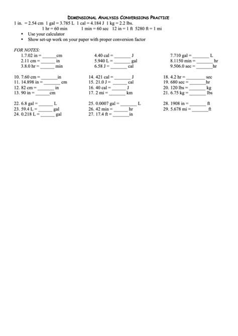 Dimensional Analysis Conversions Practice Printable Pdf Download