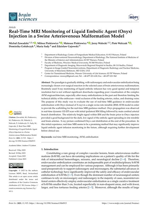 Pdf Real Time Mri Monitoring Of Liquid Embolic Agent Onyx Injection In A Swine Arteriovenous