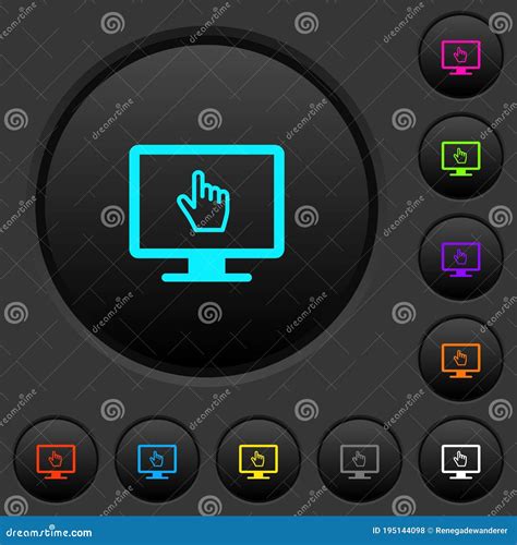 monitor with pointing cursor dark push buttons with color icons stock