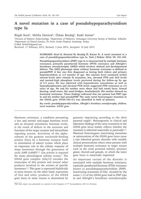 Pdf A Novel Mutation In A Case Of Pseudohypoparathyroidism Type Ia