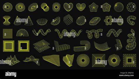 set of wireframe 3d geometric shapes wire frame abstract figures