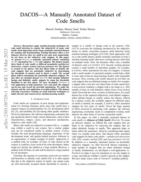 PDF DACOS A Manually Annotated Dataset Of Code Smells