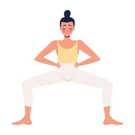 Chica Haciendo Yoga Icono Aislado Vector Premium