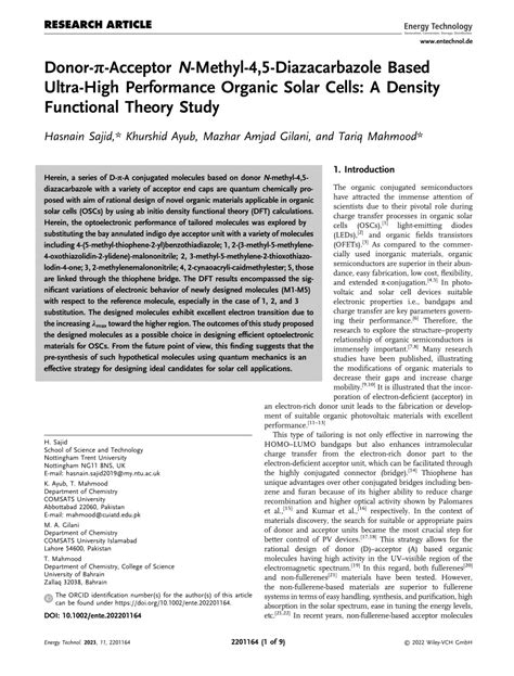 Donor‐π‐acceptor N‐methyl‐45‐diazacarbazole Based Ultra‐high Performance Organic Solar Cells A