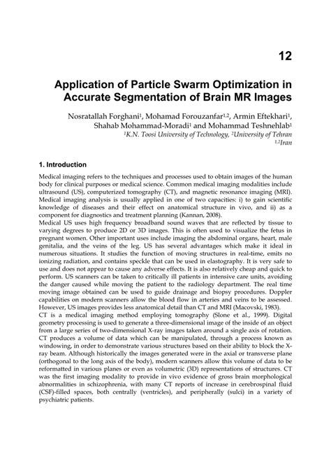 Pdf Application Of Particle Swarm Optimization In Accurate Segmentation Of Brain Mr Images