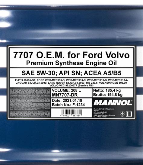 MANNOL (7707) ENERGY FR 5W30 A5/B5 **FULLY SYNTHETIC**FORD WSS-M2C913-D ...