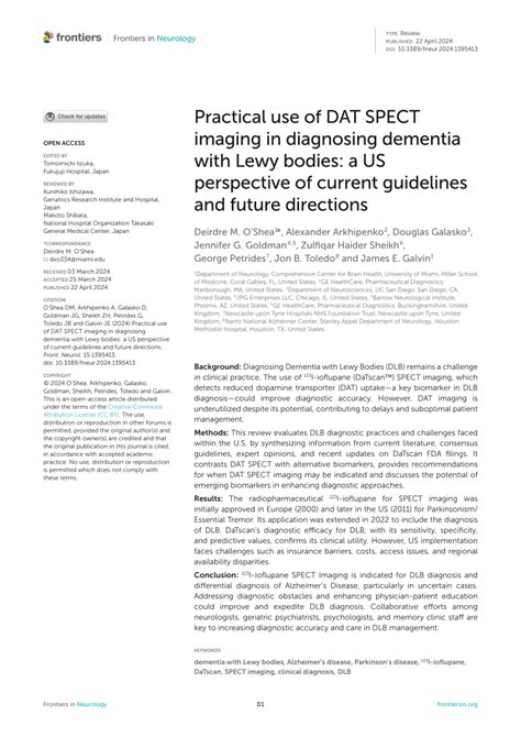 Pdf Practical Use Of Dat Spect Imaging In Diagnosing Dementia With Lewy Bodies A Us