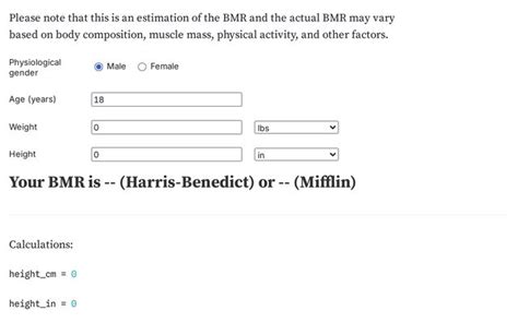Bmr From Gender Age Height Weight Andy Reagan Observable