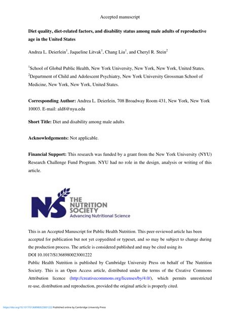 Pdf Diet Quality Diet Related Factors And Disability Status Among Male Adults Of