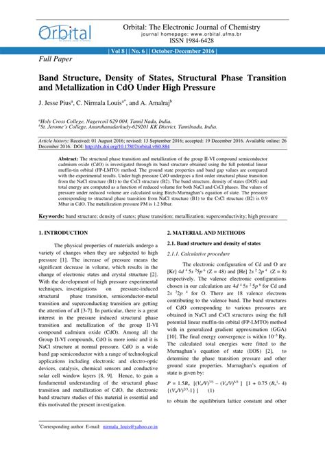 Pdf Band Structure Density Of States Structural Phase Transition