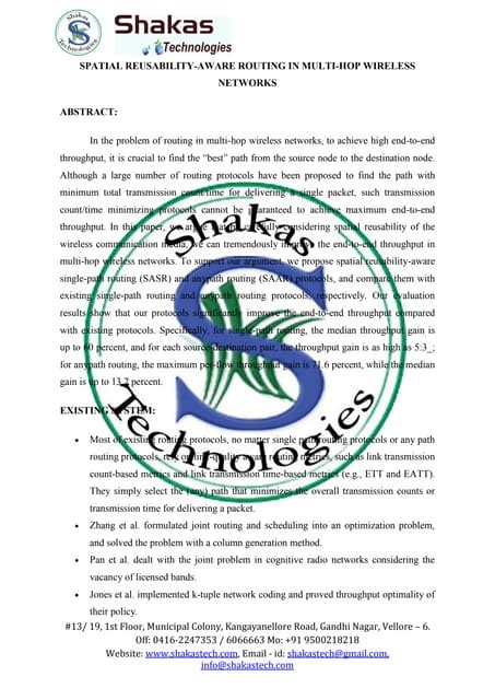 Spatial Reusability Aware Routing In Multi Hop Wireless Networks Pdf