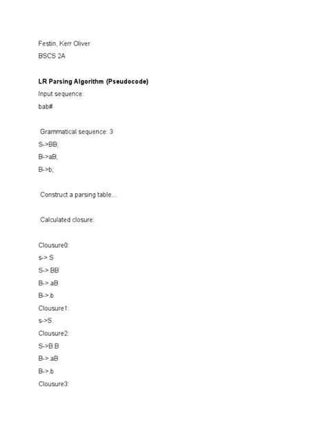 Lr Parsing Algorithm Pseudocode Festin Kerr Oliver Bscs 2a Pdf Applied Mathematics