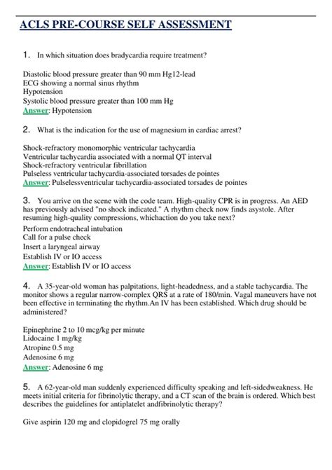 Acls Pre Course Self Assessment 2024 2025 Questions With 100 Verified Answers And