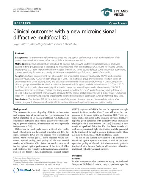 PDF Clinical Outcomes With A New Microincisional Diffractive Multifocal IOL