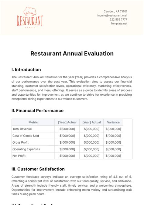 Free Restaurant Evaluation Templates Editable And Printable