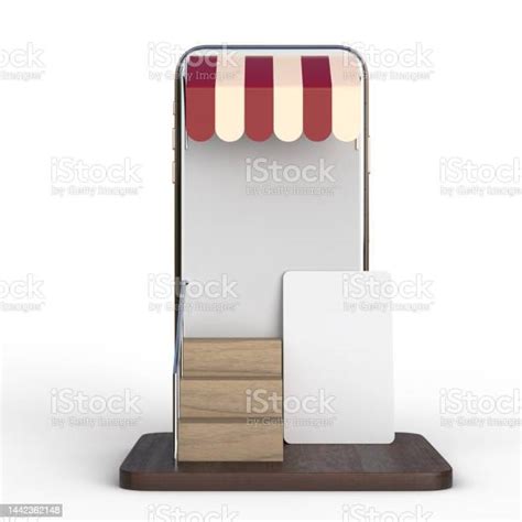 스마트 폰 및 신용 카드 모형 템플릿 및 쇼핑 요소를 사용한 온라인 쇼핑 디자인 개념 마케팅 온라인 3d 렌더링 개념에 대한 스톡 사진 및 기타 이미지 Istock