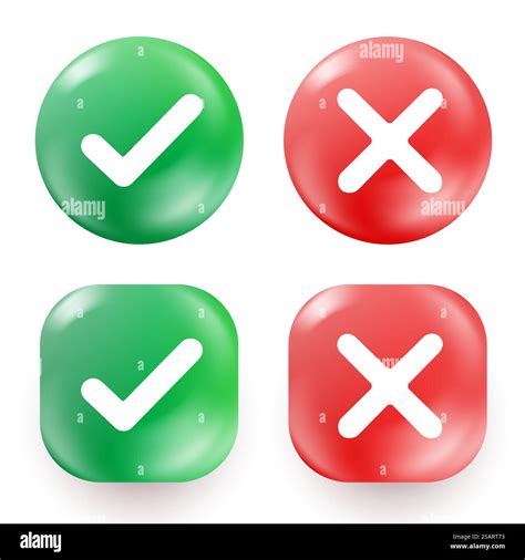 Tick And Cross Signs 3d Green And Red Glossy Buttons Isolated On White Background Vector