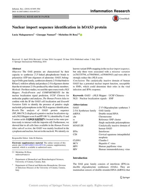 Nuclear Import Sequence Identification In Hoas3 Protein Request Pdf