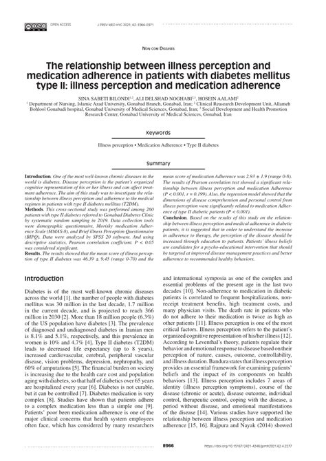 Pdf The Relationship Between Illness Perception And Medication Adherence In Patients With