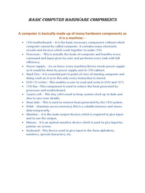 Basic Computer Hardware Components Pdf