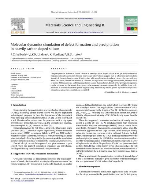 Pdf Molecular Dynamics Simulation Of Defect Formation And