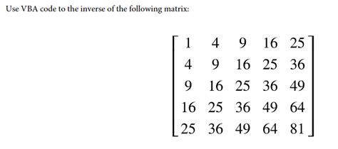 Solved Use VBA Code To The Inverse Of The Following Matrix Chegg
