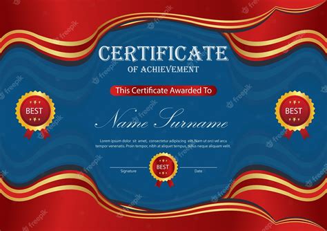 빨간색과 황금색 그라디언트 인증서 디자인 새로운 전문가 프리미엄 벡터