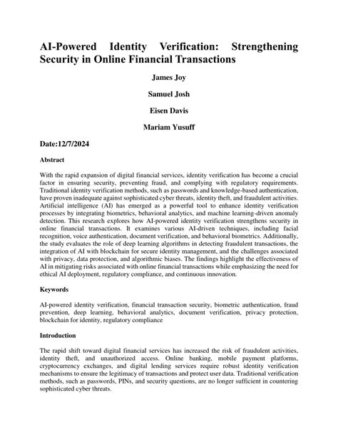 Pdf Ai Powered Identity Verification Strengthening Security In