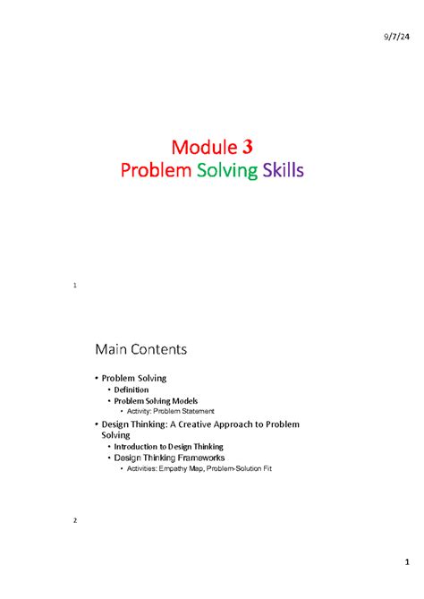 2024 Module 3 Problem Solving Handout Module 3 Problem Solving Skills