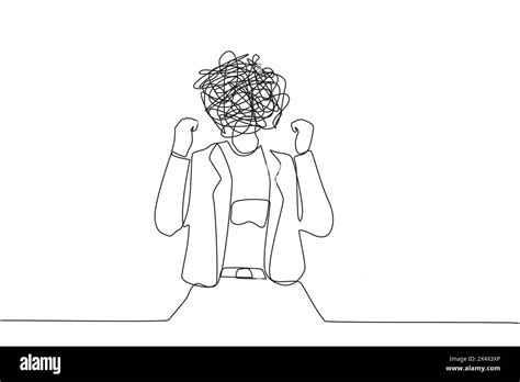 Continuous One Line Drawing Businesswoman With Round Scribbles Instead Of Head Angry Woman