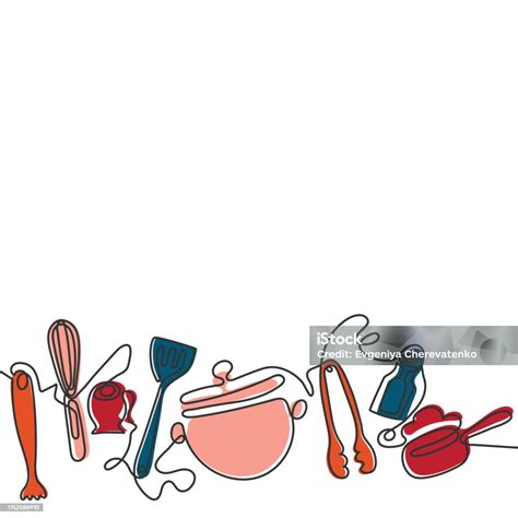 칼 붙이 라인 아트 배경입니다 다른 주방 용품의 한 라인 드로잉 벡터 낙서 드로잉에 대한 스톡 벡터 아트 및 기타 이미지 낙서 드로잉 단순함 디자인 Istock