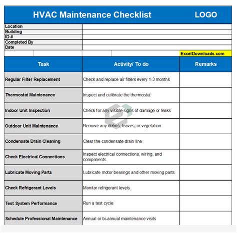 [free] Hvac Maintenance Checklist Excel Template
