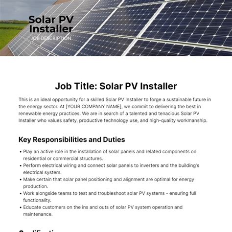 Free Solar Pv Installer Job Description Template To Edit Online