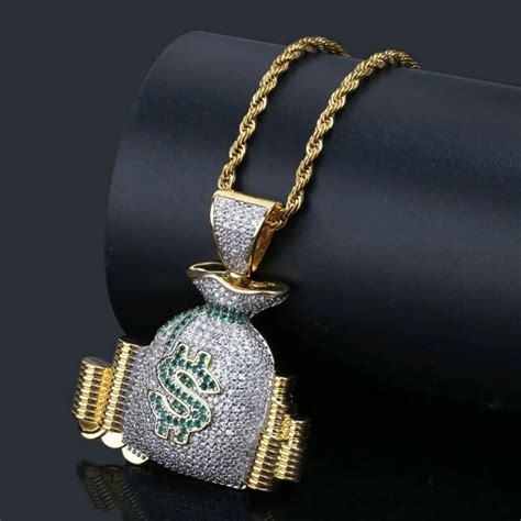 Us Money Bag Stack Cash Coins Pendant Necklaces Gold From