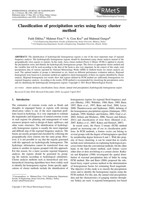 Pdf Classification Of Precipitation Series Using Fuzzy Cluster Method