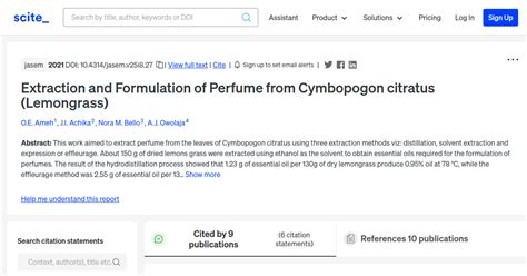 Extraction And Formulation Of Perfume From Cymbopogon Citratus Lemongrass