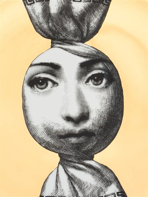 Fornasetti Sweet Wrapper Face Print Plate In Gold Modesens