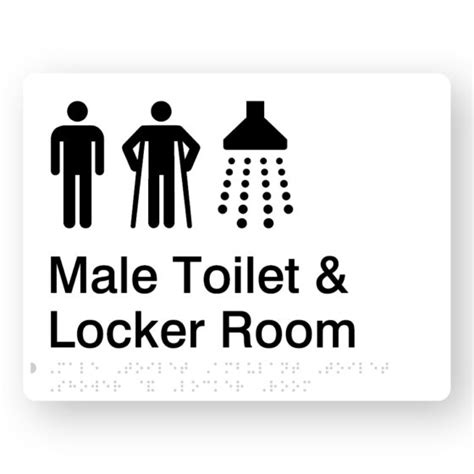 Braille Signage - Male Toilet Ambulant Toilet Shower & Locker Room Braille Sign in White Acrylic ...