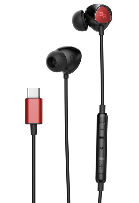 Usb Type C Earphones Ft Cord In Ear Wired Mic Volume Control Remote Red Encased