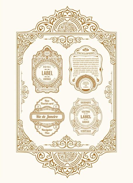 빈티지 황금 카드 붓글씨 프레임 프리미엄 벡터