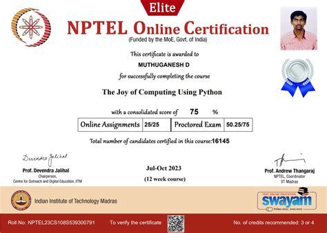 Completed Joy Of Computing Using Python By Nptel Muthuganesh D