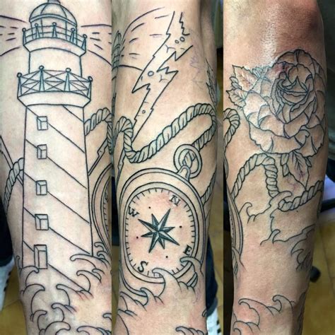 Mars Girl Tattooartist First Session Lighthouse Compass And Rose