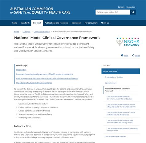 National Model Clinical Governance Framework Aged Care Quality And