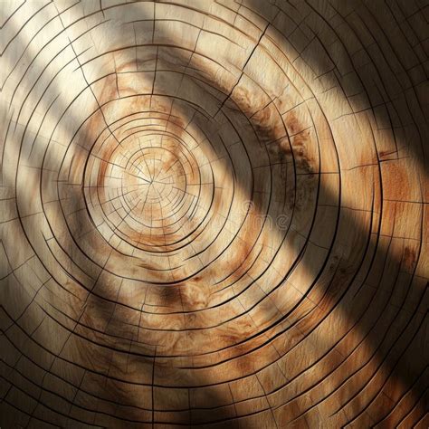 Circular Wood Texture With Natural Patterns And Shadows Showcasing Growth Rings Stock
