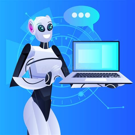 Female Robotic Person Using Laptop Artificial Intelligence Technology Chat Bubble Communication