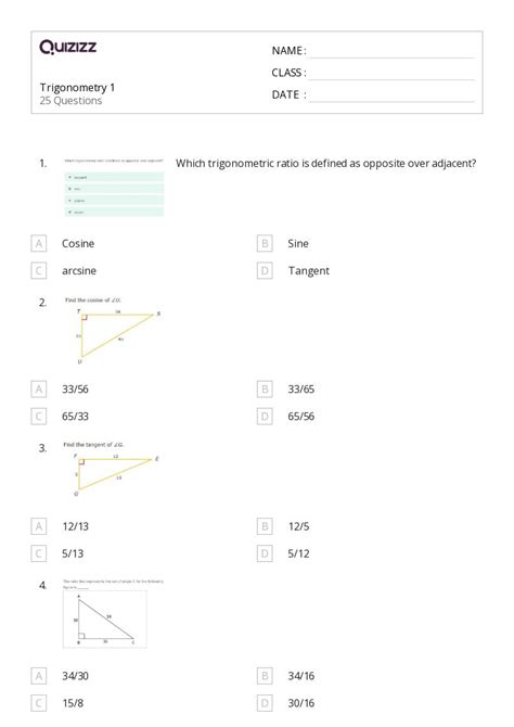 Trigonometric Ratios Sin Cos Tan Csc Sec And Cot Worksheets For Th Class On Quizizz Free