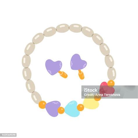 아이 보석 흰색으로 분리된 아이들을 위한 다채로운 구슬로 만든 팔찌와 귀걸이의 만화 그림 0명에 대한 스톡 벡터 아트 및 기타 이미지 Istock