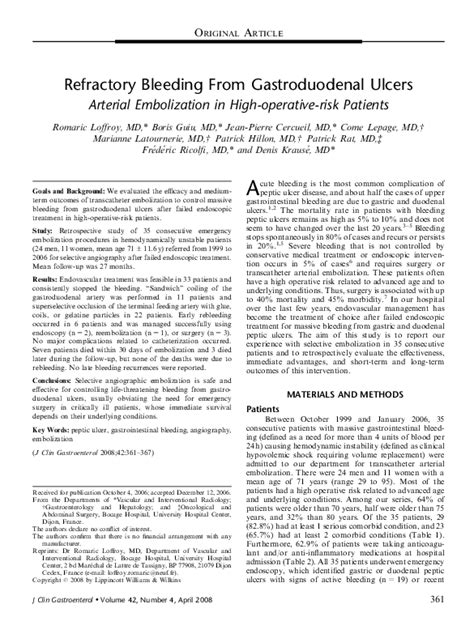Pdf Refractory Bleeding From Gastroduodenal Ulcers